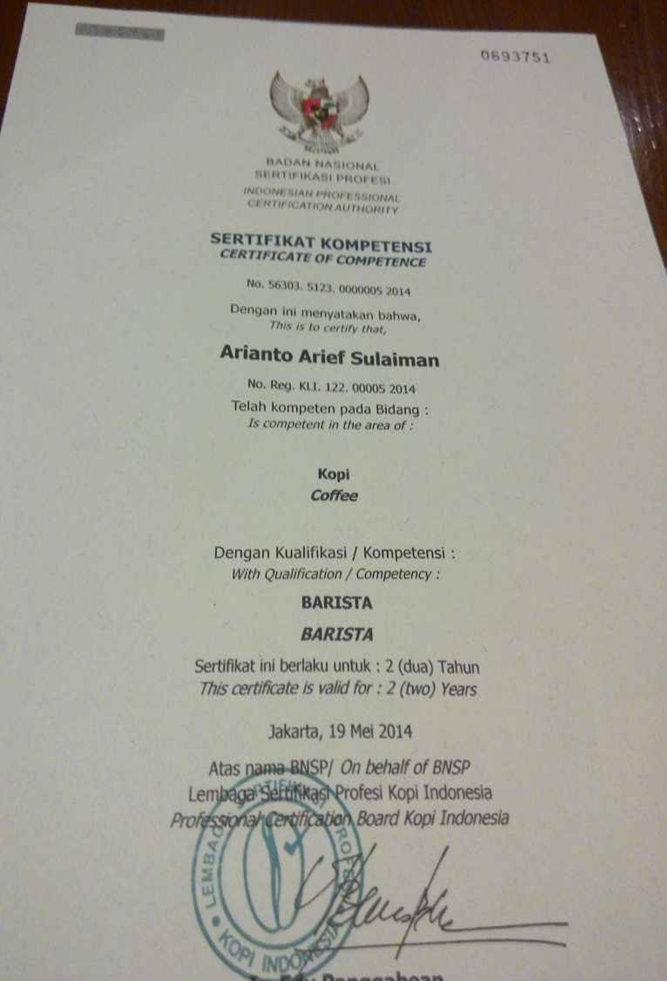 Sertifikasi Profesi Barista - Barista